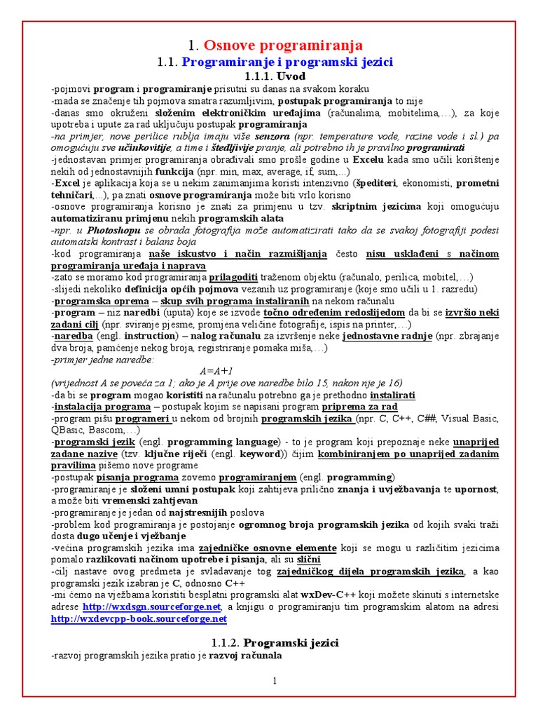 Programiranje - Predavanja Za 2.CP Razred - Sazetak | PDF