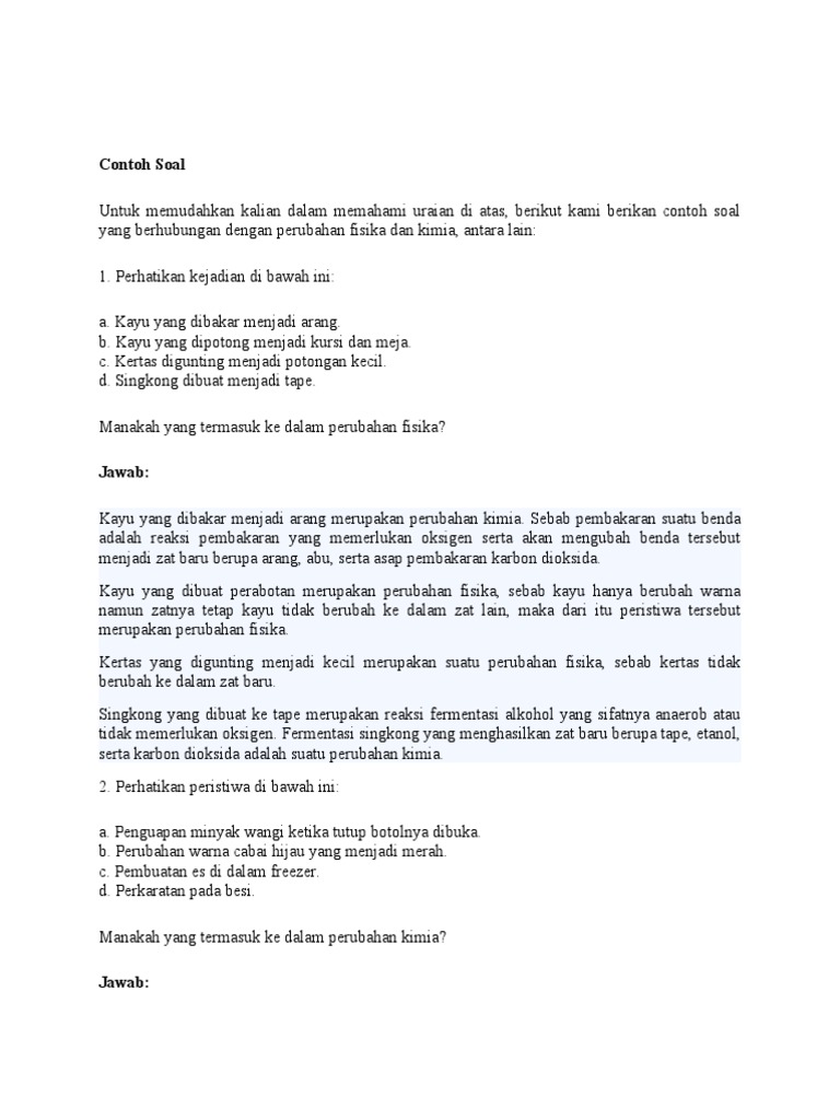 Contoh Soal Perubahan Wujud Zat | PDF