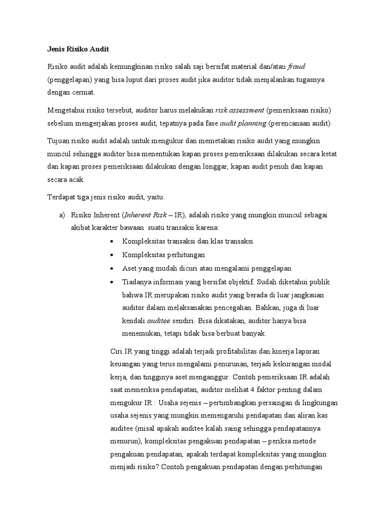 Jenis Dan Hubungan Risiko Audit | PDF