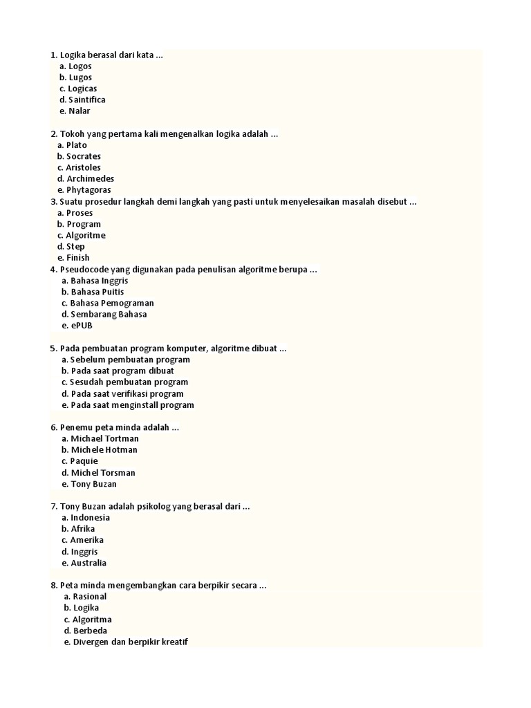 Kisi2 SOAL Pas Informatika Kls X | PDF | Metode & Bahan Ajar | Seni