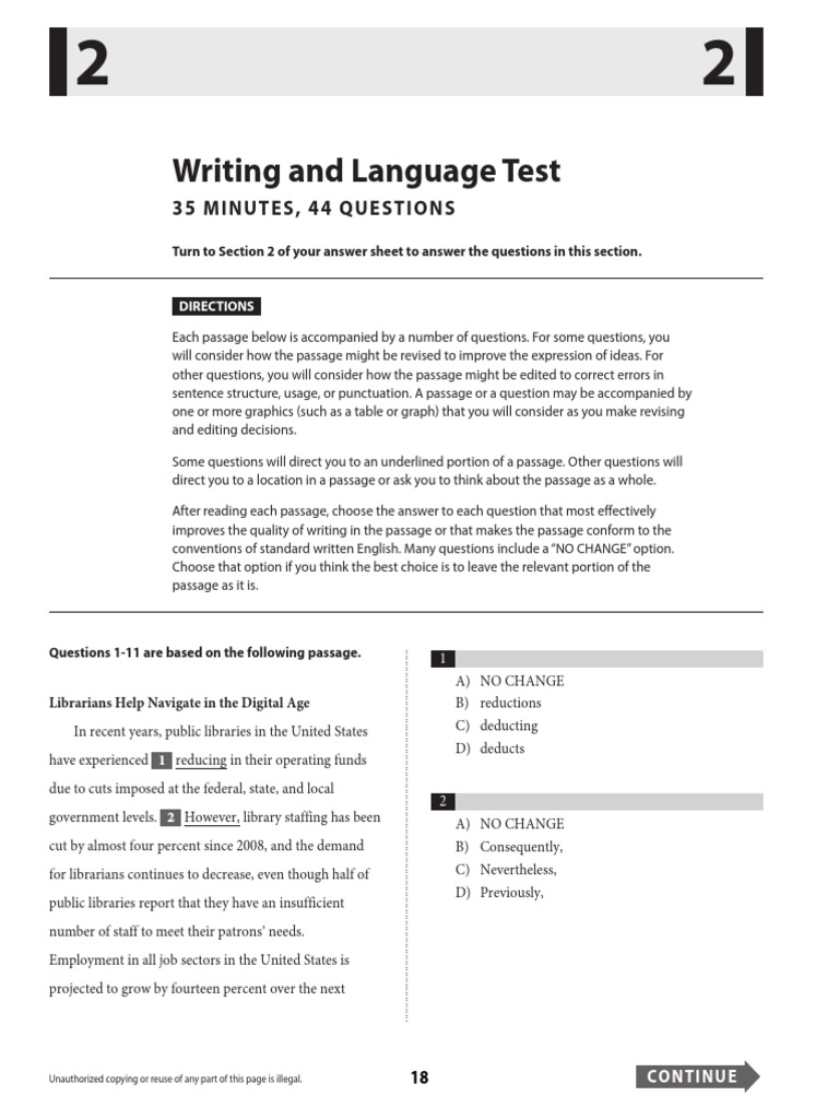 Sat Practice Test 2-20-33 | PDF | Librarian | Libraries