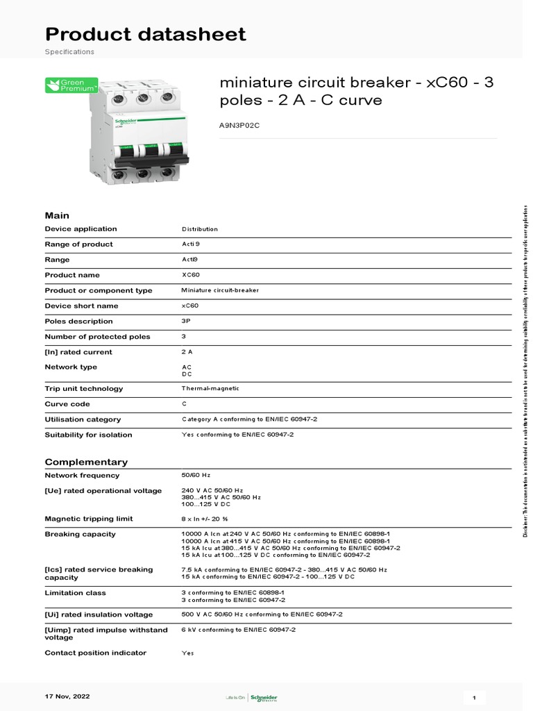 Acti9 XC60 2A MCB Datasheet | PDF | Alternating Current | Equipment