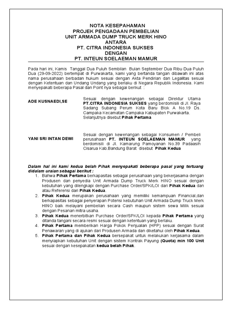 Nota Kesepahaman Sewa Milik Cis-Ism | PDF