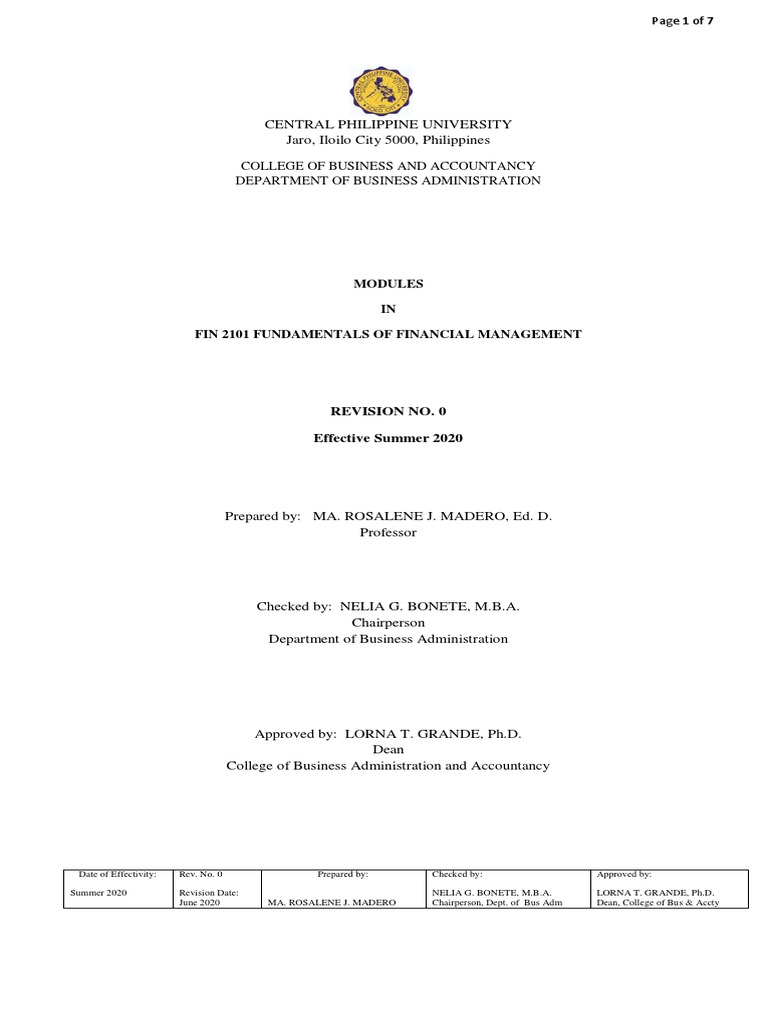 FIN 2101: Financial Management Modules | PDF | Dividend | Inventory