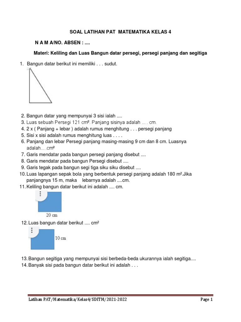 Batasan Materi PAT Matematika Kelas 4 Semester 2, Juni 2022 (Dalam Bentuk Latihan Soal) | PDF ...