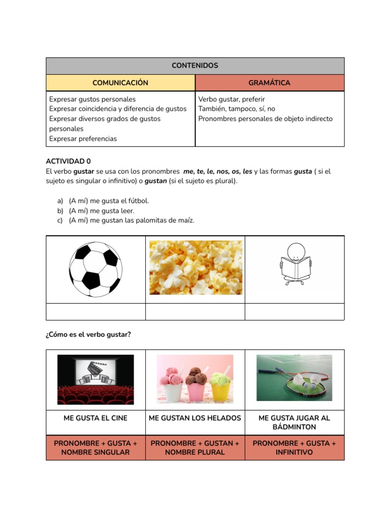 Ejercicios de Gustos y Preferencias | PDF | Asunto (gramática) | Plural
