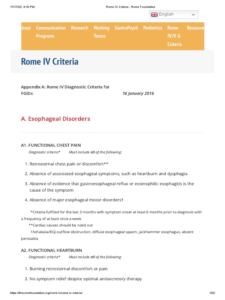 Rome IV Diagnostic Criteria Guide | PDF | Science & Mathematics