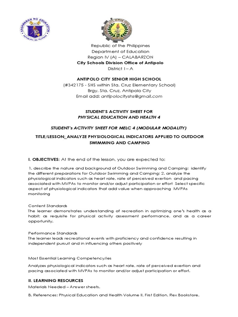 '4 FINAL-Revision - SAS4 - HOPE 4 - MELC 4 | PDF | Heart Rate | Camping