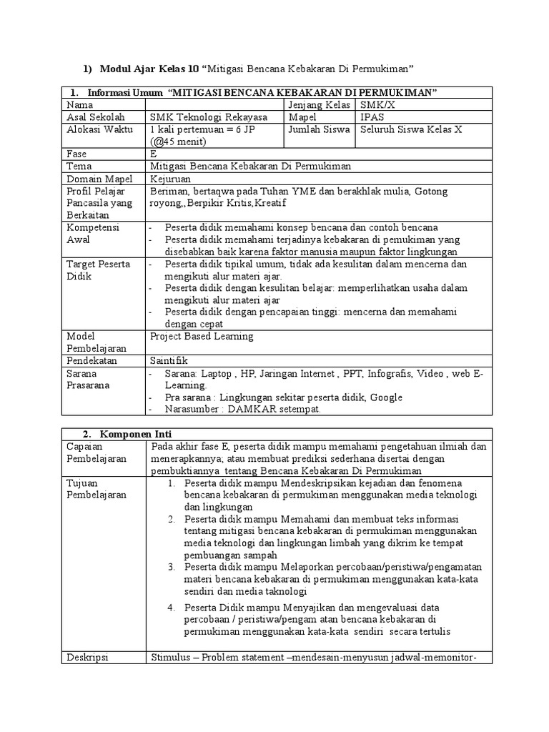 Modul Project Mitigasi Bencana Kebakaran Di Permukiman | PDF