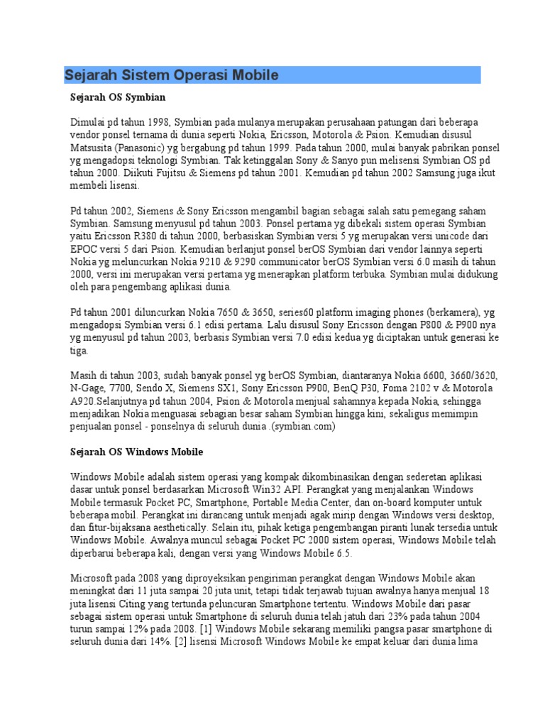 Sejarah Sistem Operasi Mobile | PDF