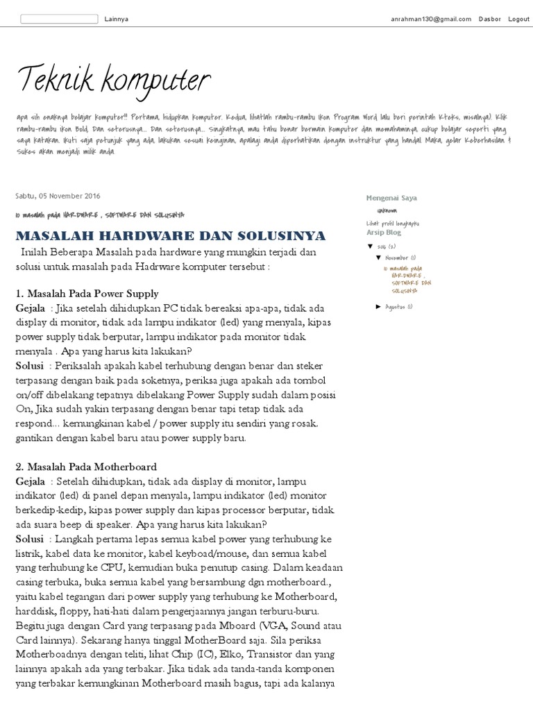 Hardware, Software Dan Solusinya | PDF | Komputer