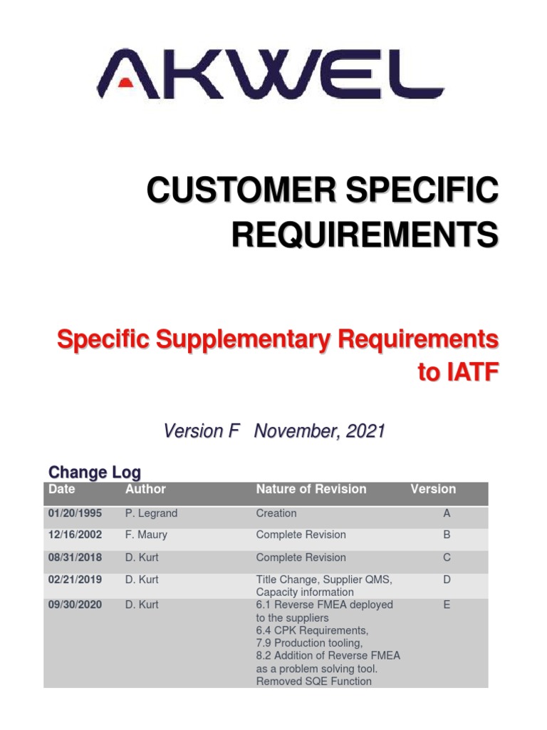 Akwel Customer Specific Requirements - V112021 | PDF
