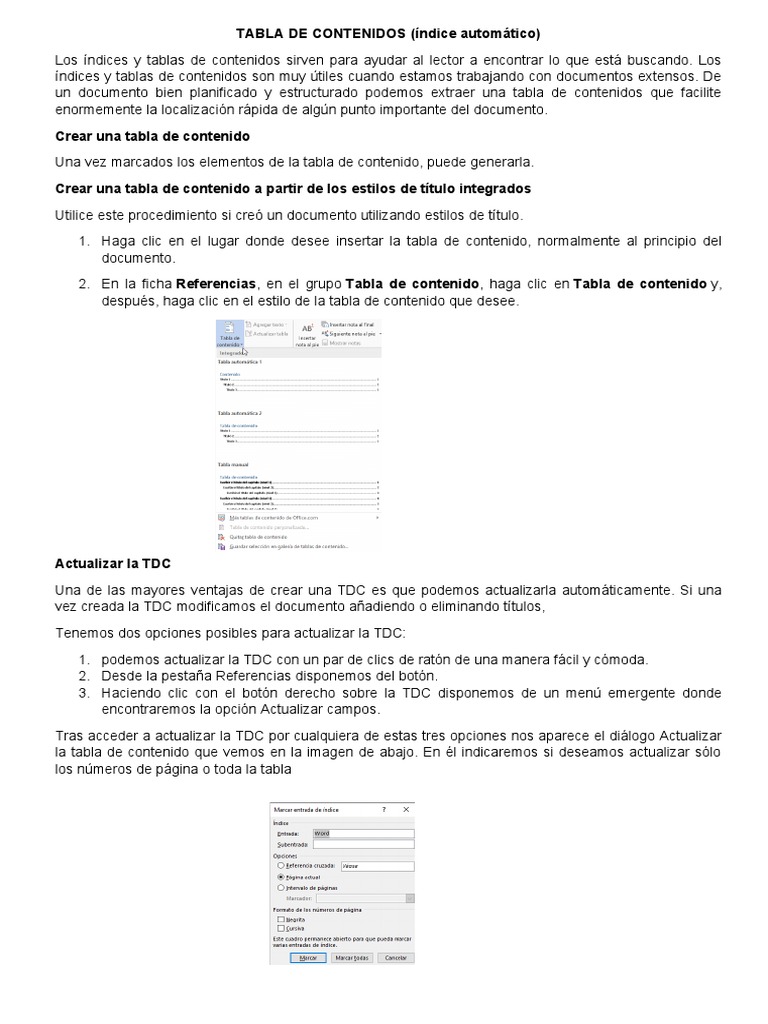 Guía paso a paso para crear y actualizar una tabla de contenidos ...