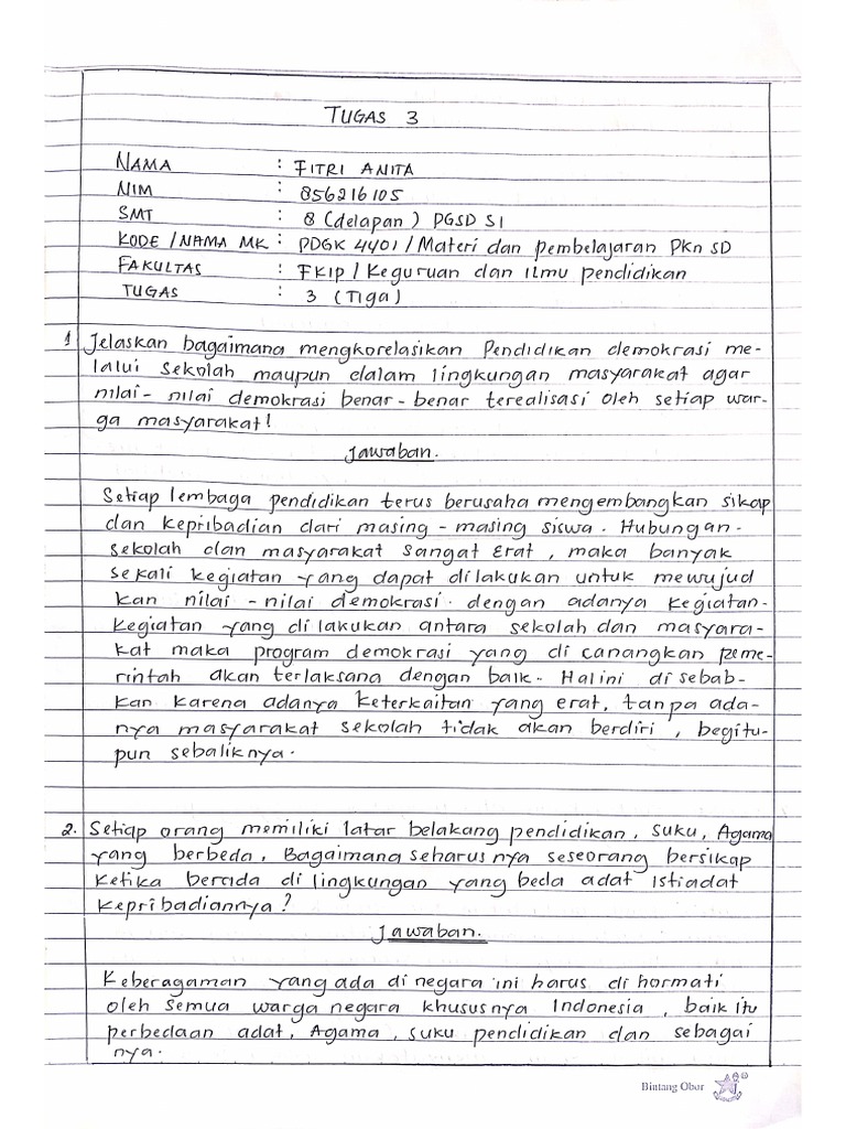 Tugas 3 Materi Pembelajaran PKN Di SD | PDF