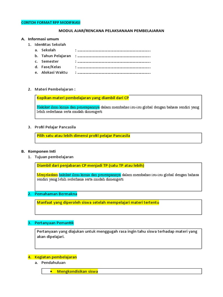 Contoh Format RPP Modifikasi | PDF