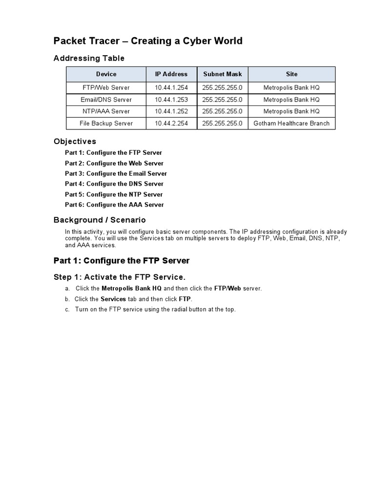 Laborator - 1 - Packet Tracer - Creating A Cyber World | PDF