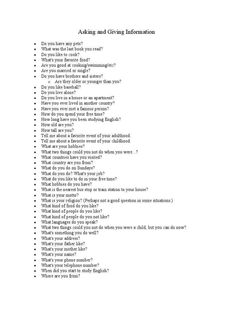 Personal Information Questions Guide | PDF | Wellness