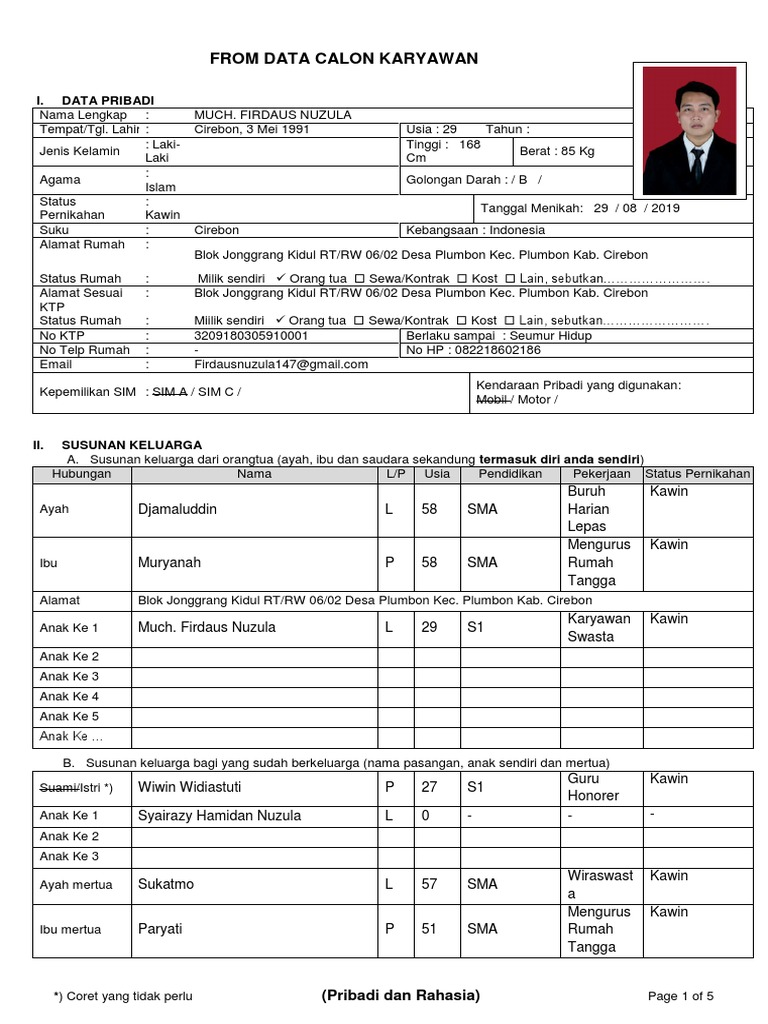 Form Calon Karyawan' | PDF