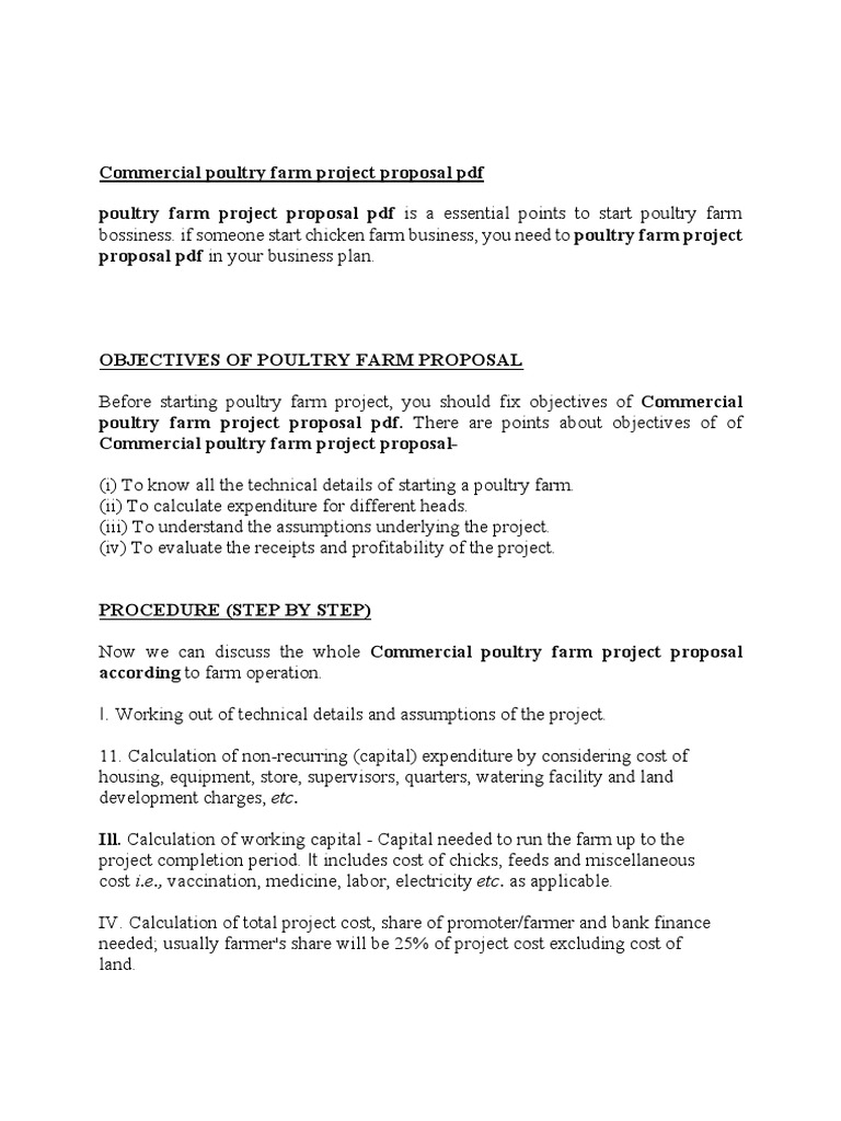 Commercial Poultry Farm Project Proposal | PDF