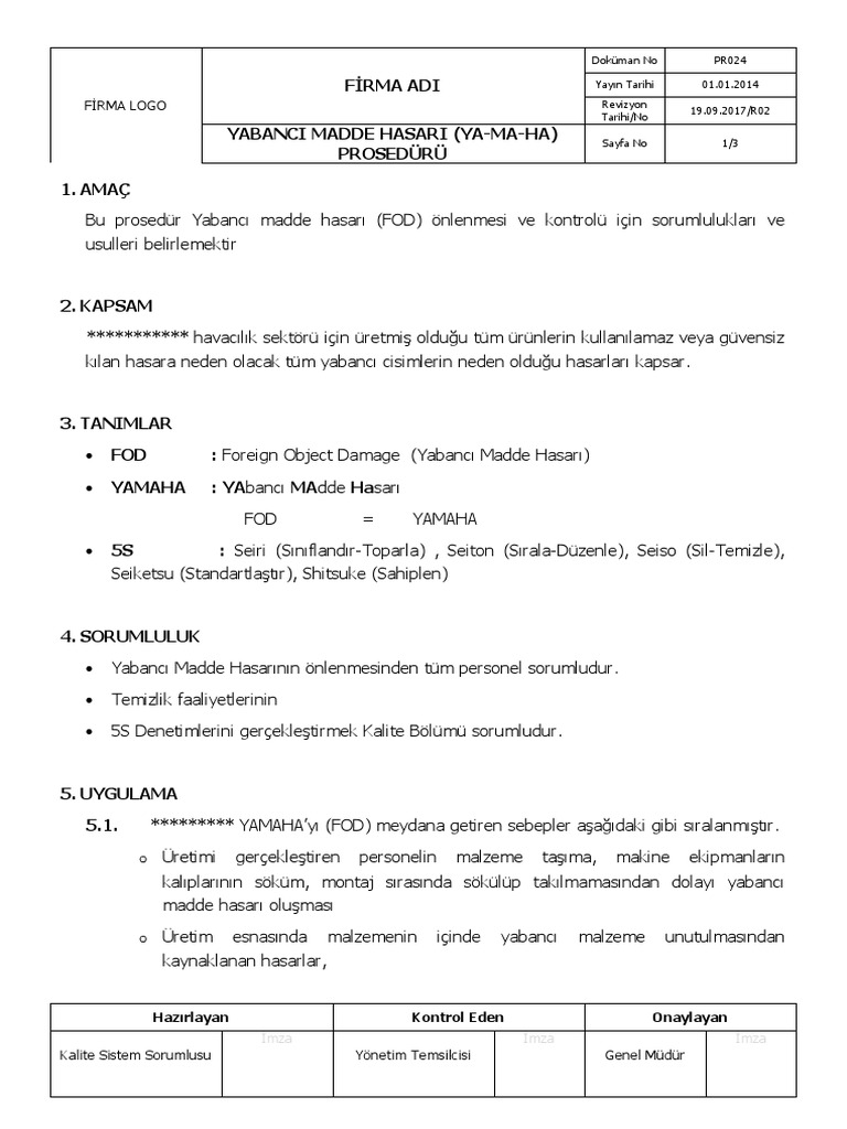Pr024-Yamaha (Fod) Prosedürü | PDF