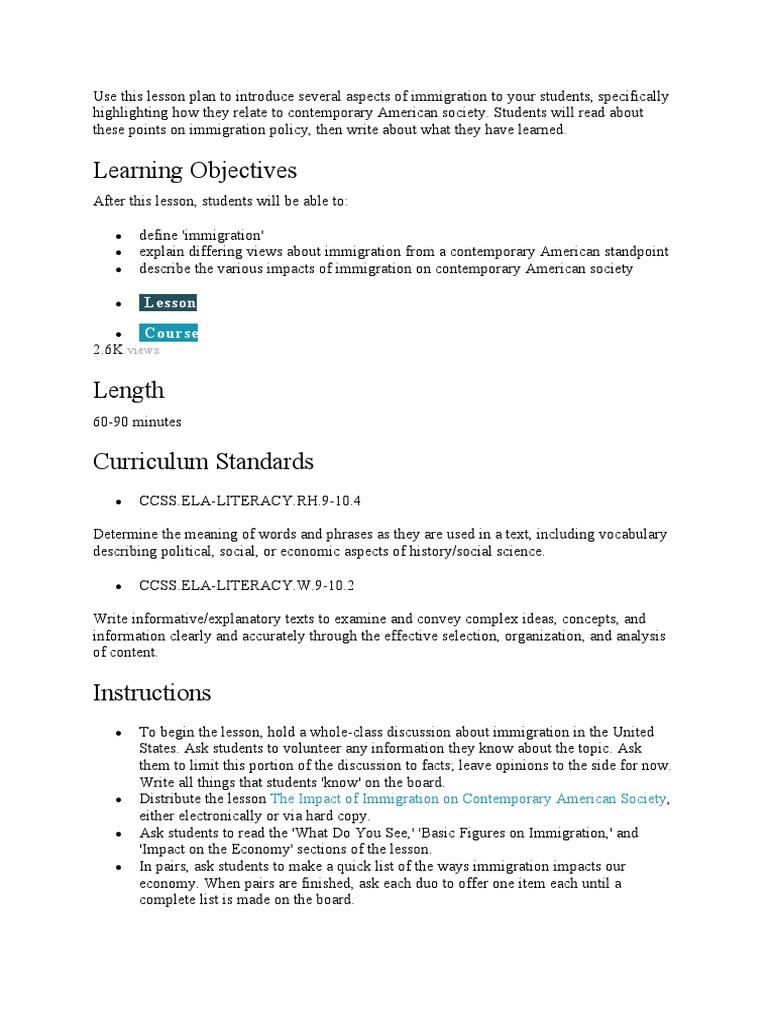Immigration Lesson Plan | PDF | Economies | Immigration