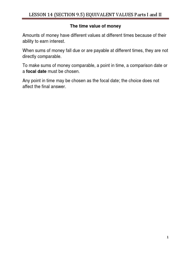 LESSON 14 9.5 EQUIVALENT VALUES Parts I and II | PDF