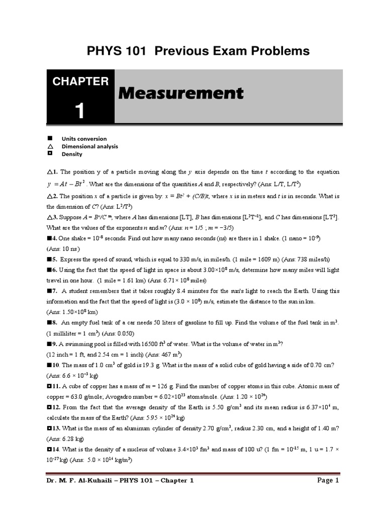PHYS 101: Measurement and Motion Concepts | PDF