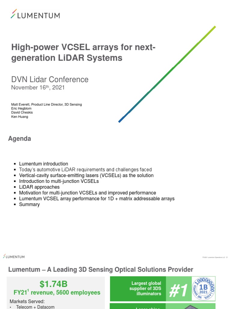High-Power VCSEL Arrays For Next Generation LiDAR Systems | PDF | Lidar ...