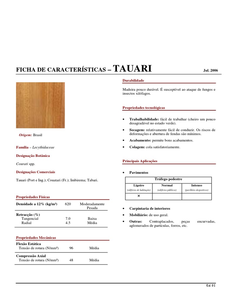 Ficha de Caracteristicas Tauari | PDF | Física | Engenharia Civil