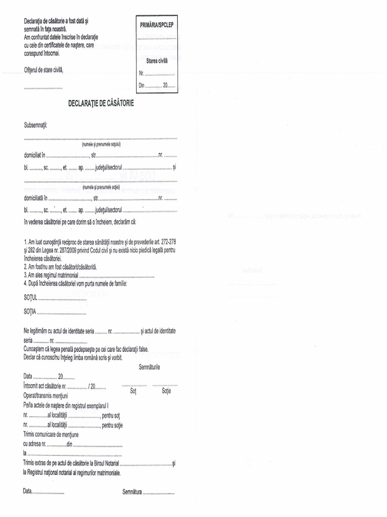 I3003436 - Declaratie Casatorie Format A3 - Model Nou | PDF