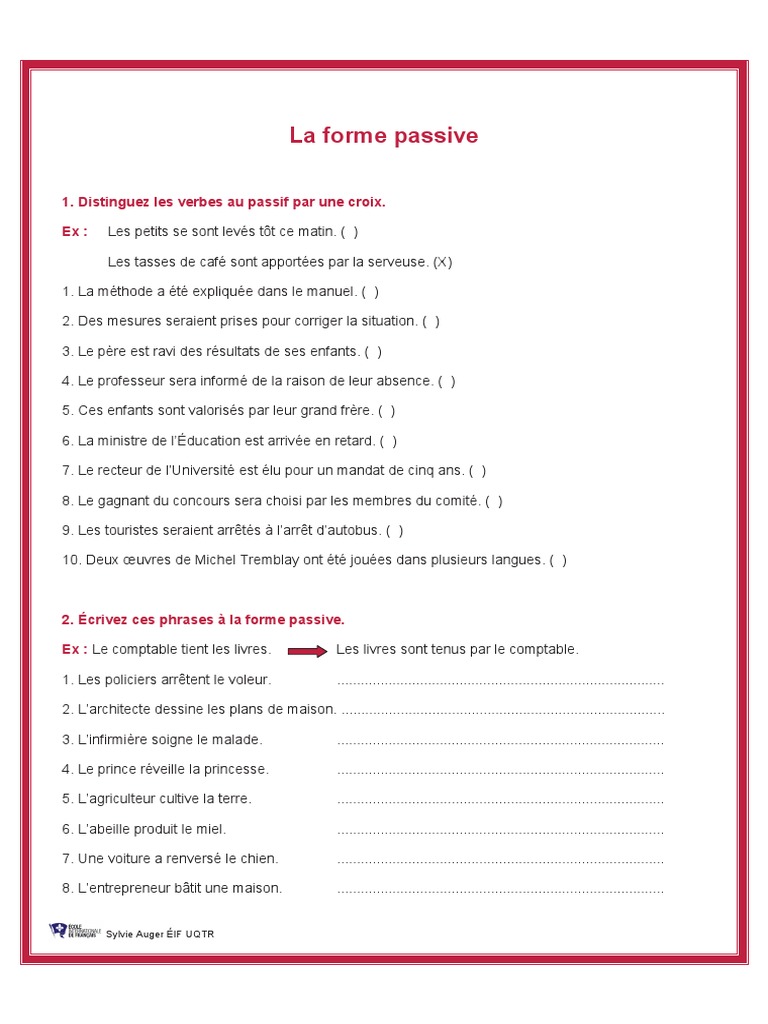 La Forme Passive Exercices Pdf 2237