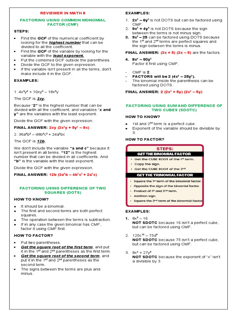 Reviewer in Math 8 | PDF