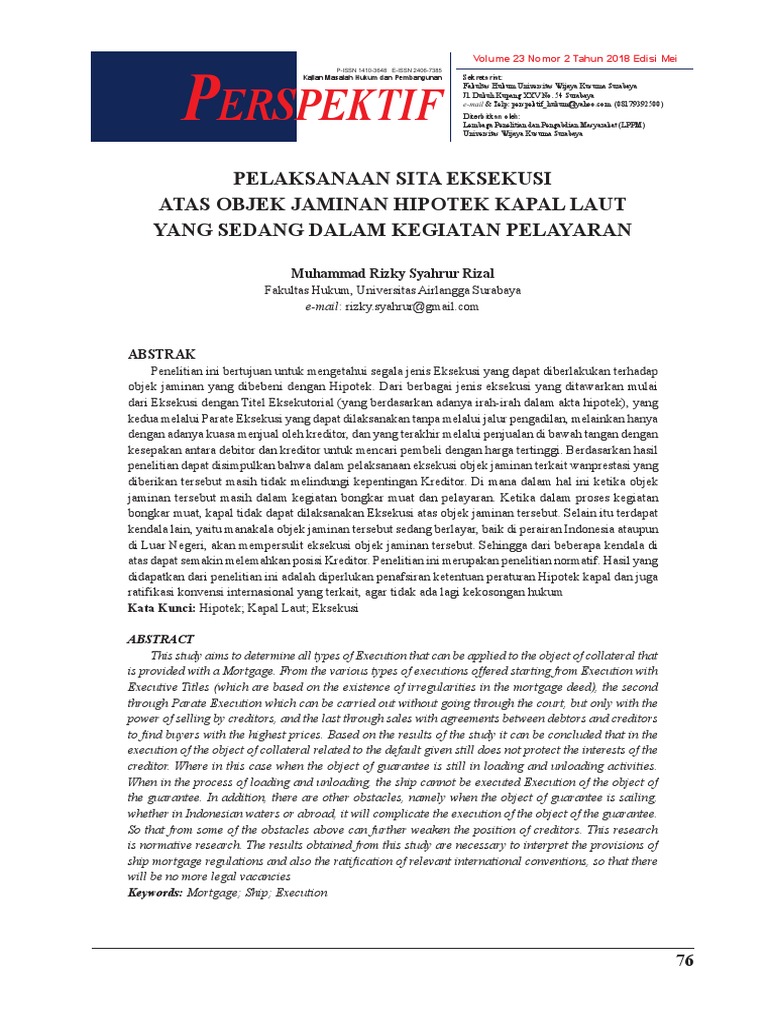 Pelaksanaan Sita Eksekusi Kapal Yg Sedang Pelayaran | PDF