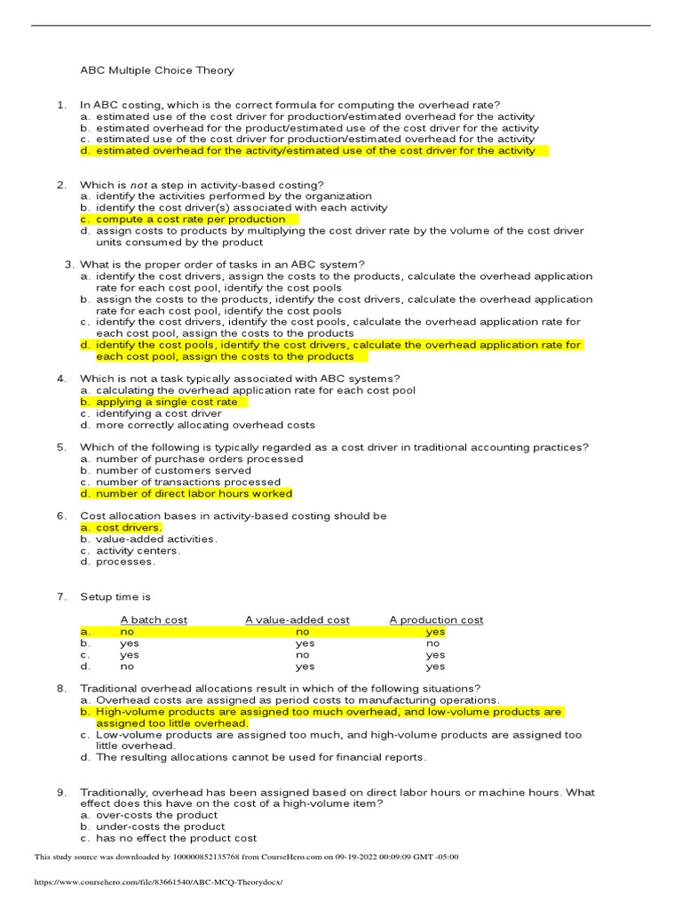 ABC MCQ Theory | PDF | Cost | Market (Economics)
