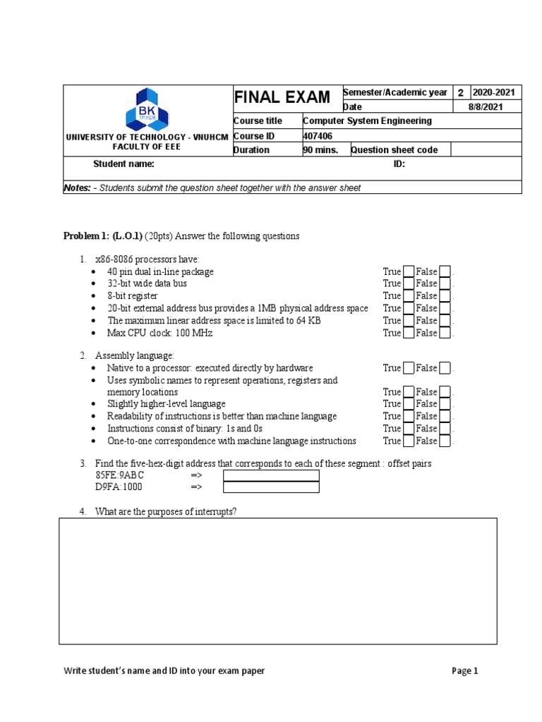 ECE391 Final 8-8-2021 | PDF | Central Processing Unit | Computer Architecture
