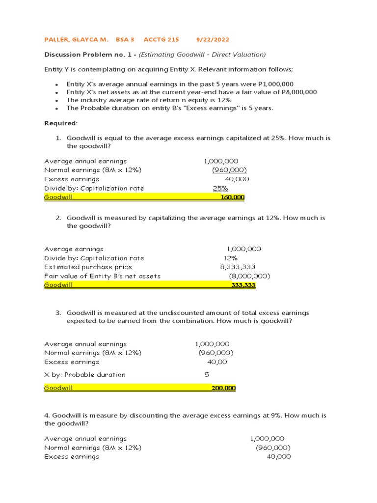 BUSINESS COMBI (Activity On Goodwill Computation) - PALLER | PDF ...
