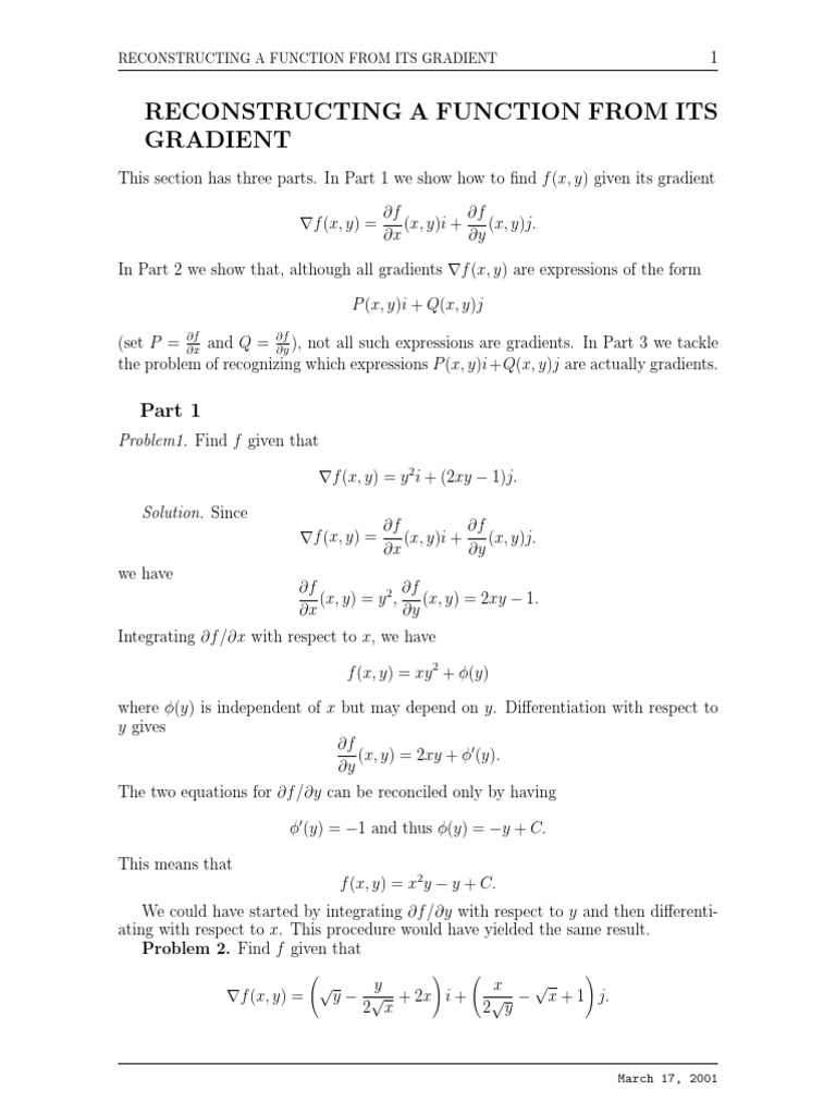 Reconstructing A Function From Its Gradient | PDF