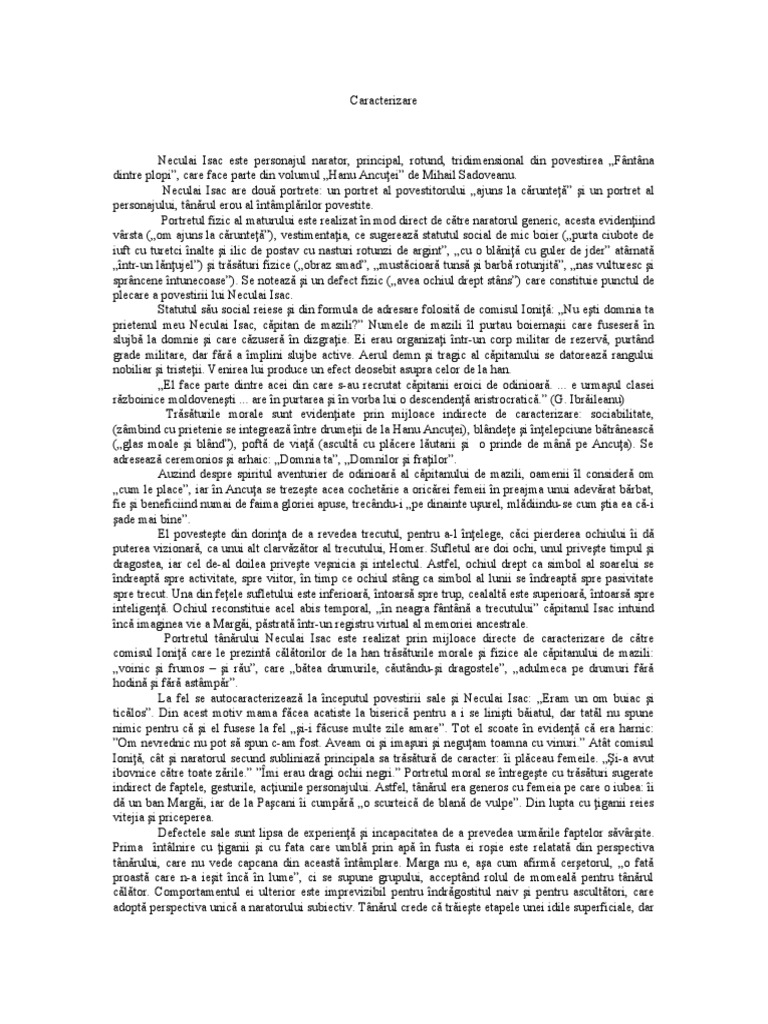Caracterizare Neculai Isac-Bun | PDF