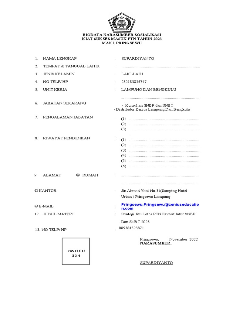 Biodata Narsum-1 | PDF