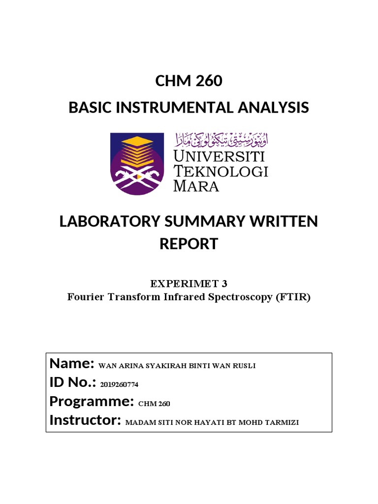 CHM 260 Lab Report Exp 3 | PDF | Infrared Spectroscopy | Chemistry