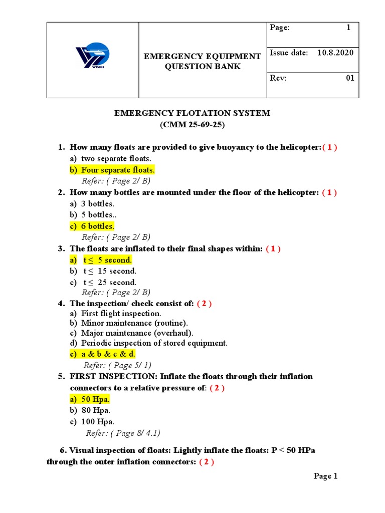 Emergency Equipment Question Bank: Comprehensive Review of Helicopter ...