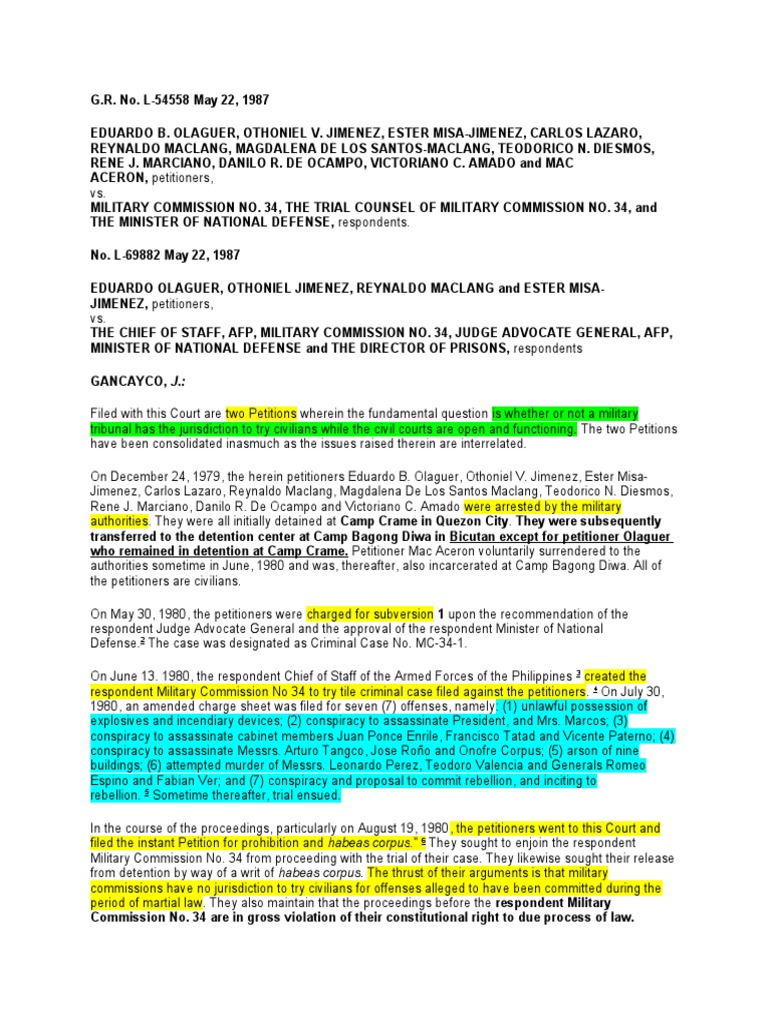 Olaguer v. Military Commission No. 34 | PDF