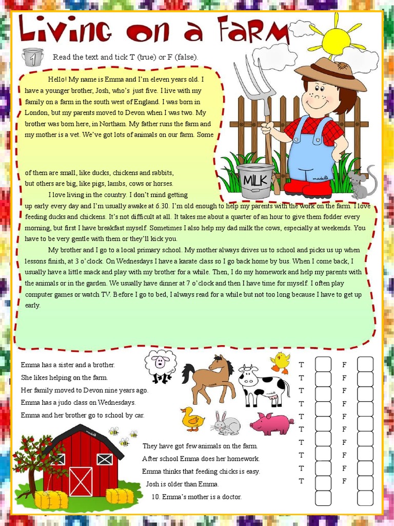 Living On A Farm Reading Fun Activities Games Reading Comprehension ...