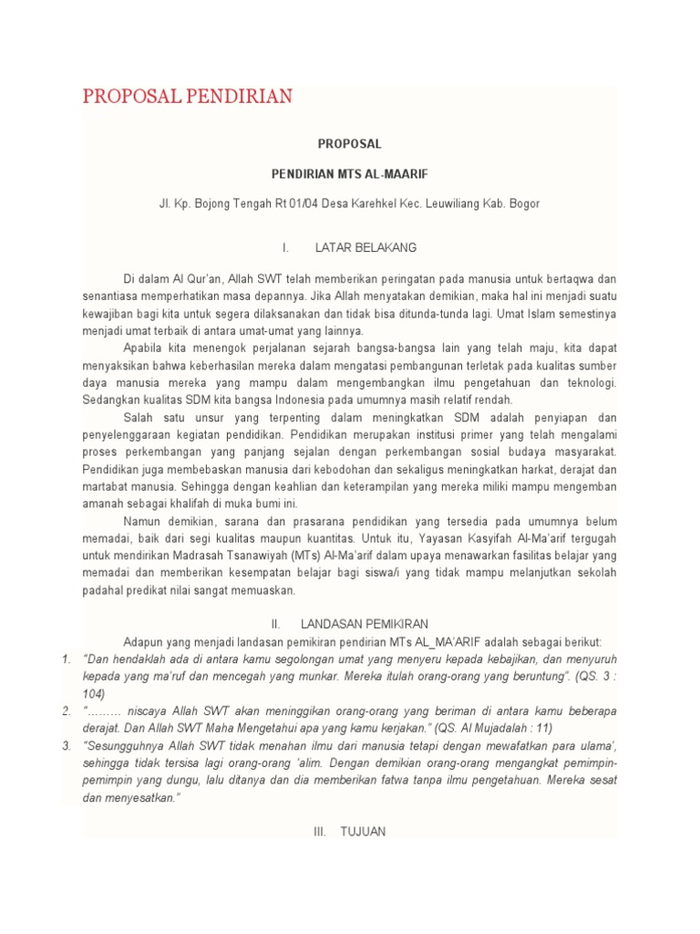 Contoh Proposal Pendirian MTS | PDF