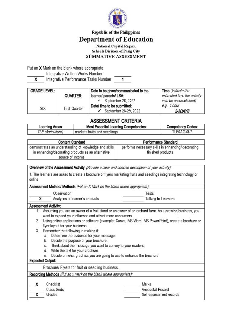 Quarter 1 Agriculture Performance Task 2 | PDF
