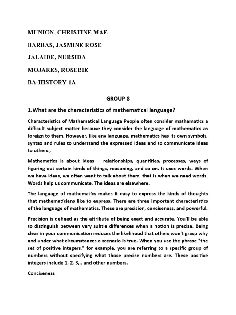Characteristics of Mathematical Language | PDF | Mathematics | Definition