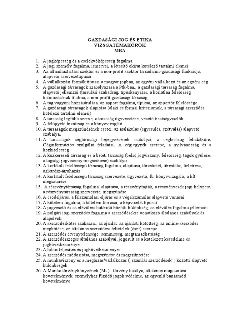 Gjog És Etika Vizsgatémakörök 2022 | PDF