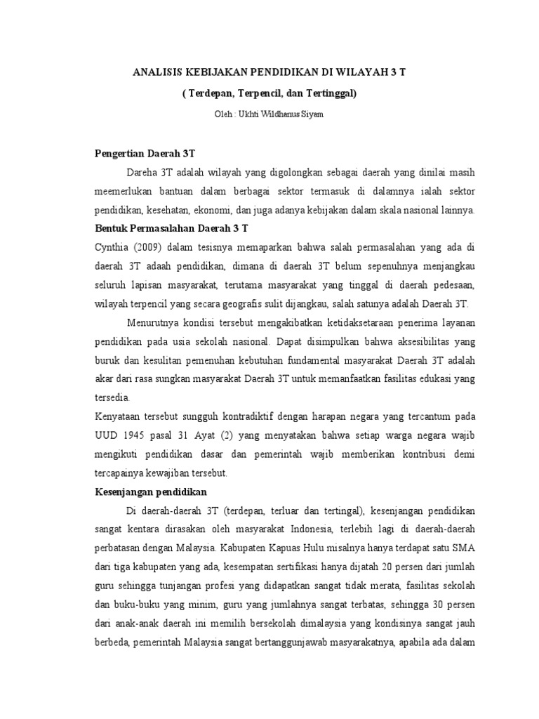 Analisis Kebijakan Pendidikan Di Wilayah 3 T | PDF