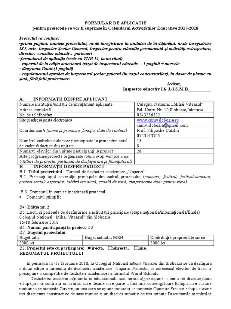 Formular Aplicatie Proiecte-3-2. 1 | PDF