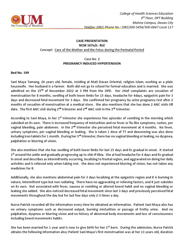 Pregnancy Induced Hypertension Case Scenario 5220 | PDF | Pregnancy ...